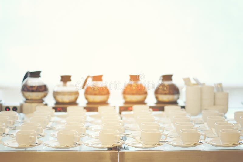 Group of Empty Many Rows of White Ceramic Coffee or Tea Cups and Stock ...