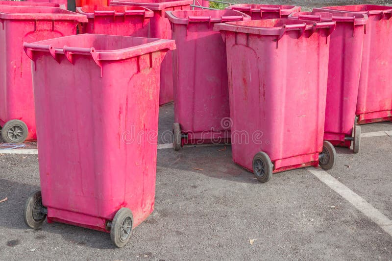 Group of Empty Red Trash Containers Stock Image - Image of cans ...