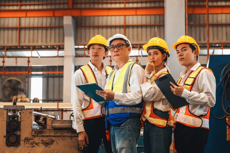 Group of Engineer Conduct Safety Inspection on Metalwork Machine ...