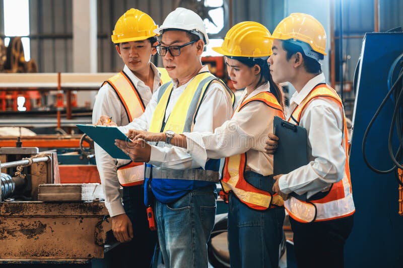 Group of Engineer Conduct Safety Inspection on Metalwork Machine. Exemplifying Stock Photo ...