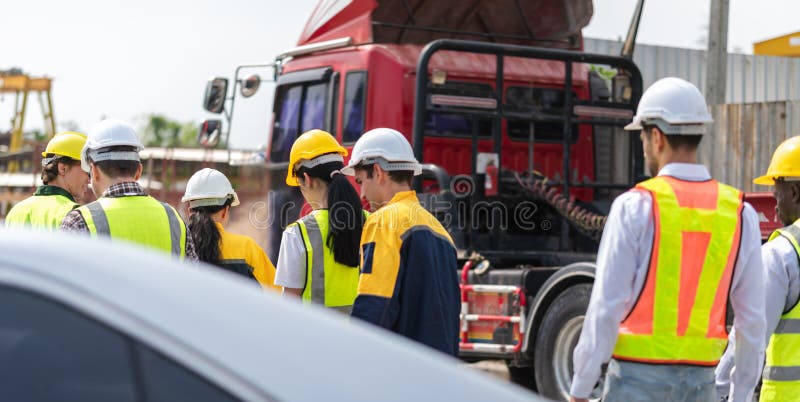 Group of Engineer and Foreman Worker Team Inspect the Construction Site ...