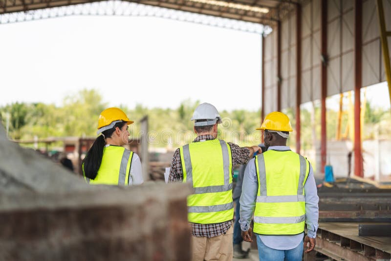 Group of Engineer and Foreman Worker Team Inspect the Construction Site ...