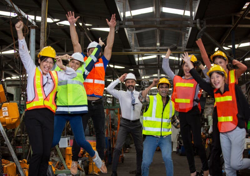 Group of Engineer Manager and Factory Workers Team Standing Against ...