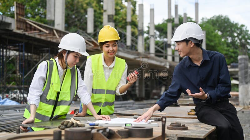 Group of Engineer Supervisor Wearing Safety Helmet Working, Checking ...