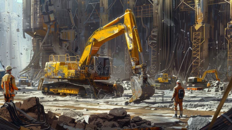 Group Engineer Team with Excavator, Technology To Build Safe Structure ...