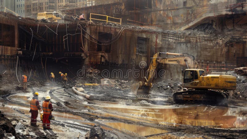 Group Engineer Team with Excavator, Technology To Build Safe Structure ...