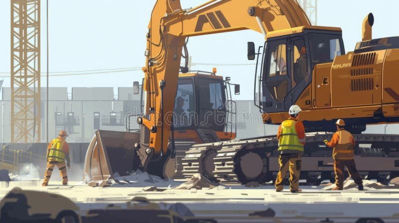 Group Engineer Team with Excavator, Technology To Build Safe Structure ...