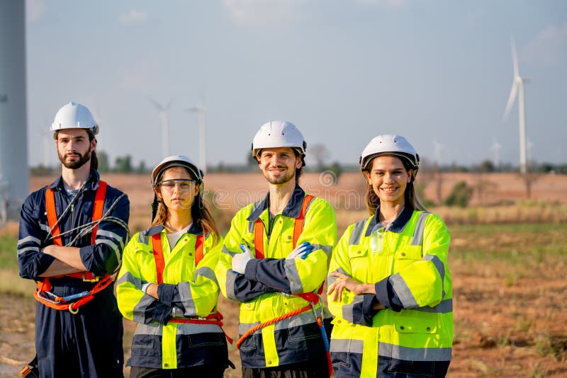 Group of Engineer or Technician Workers Stand in a Row with Arm-crossed ...