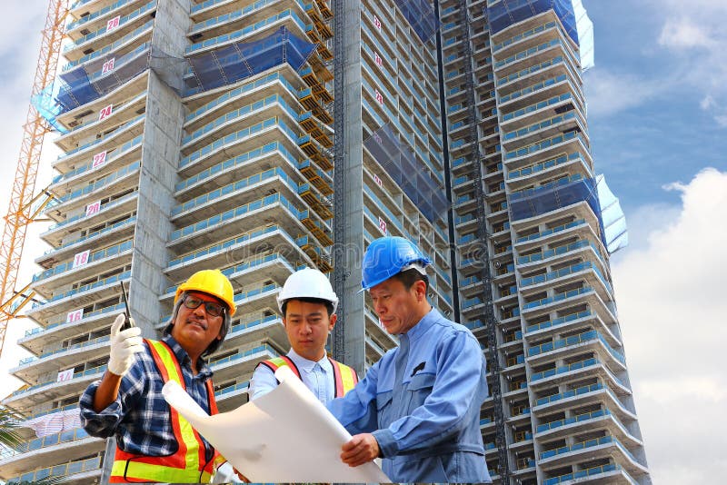 Group of Engineer in Uniform Working in Construction Site Stock Image ...
