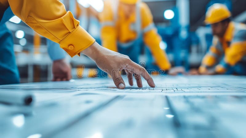 Group of Engineers Discussing Blueprints and Planning the Design Stock ...