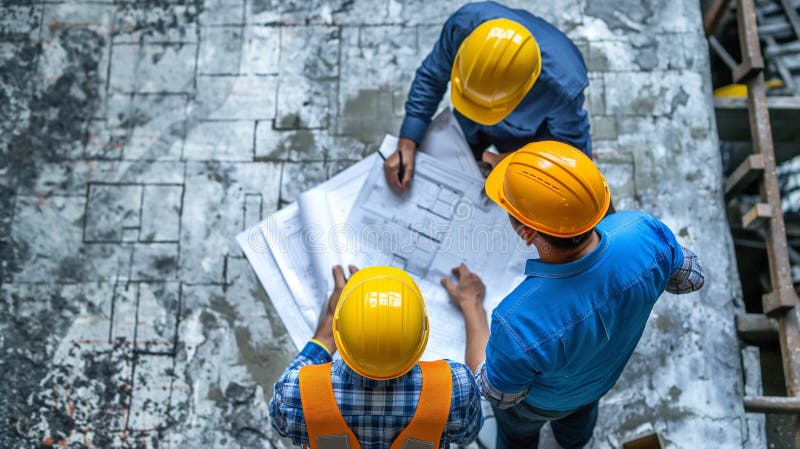 Group of Engineers Discussing Blueprints and Planning the Design Stock ...