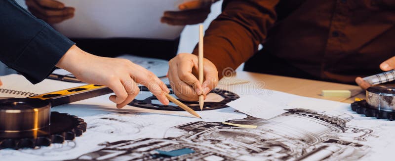 Hands Sketching Technical Designs Stock Illustrations – 2 Hands ...