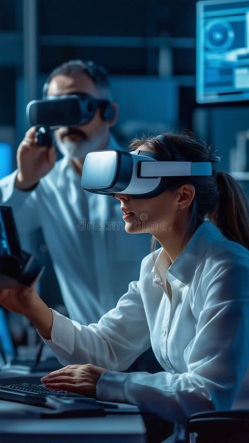 Engineers Test Advanced Virtual Reality Device in Modern Tech Lab ...