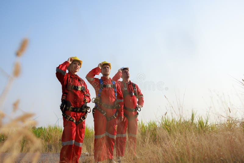 Group of Engineers Team in Uniform Standing Portrait Stock Photo ...