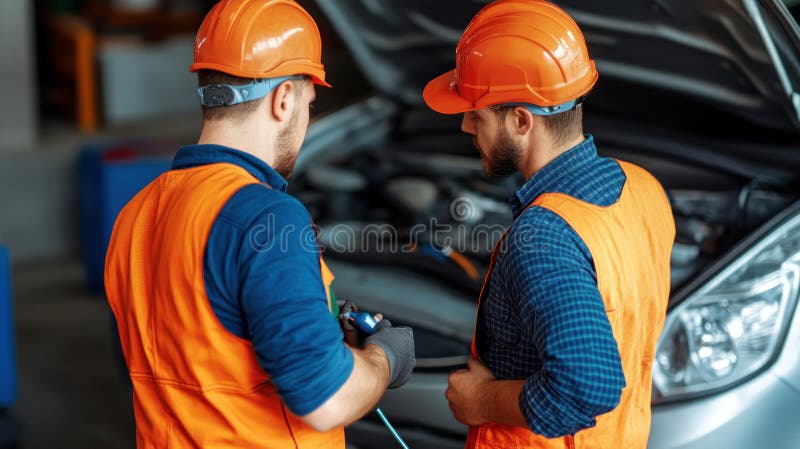 Group of Engineers Testing Hydrogenpowered Vehicle in a Hightech Garage ...