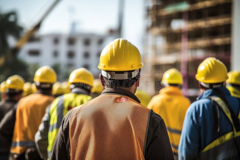 Group of Engineers Working in the Construction Site. Selective Focus ...