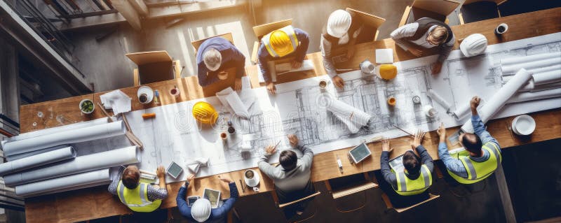 Group of Engineers and Working Meeting and Discuss Top View. Copy Space ...