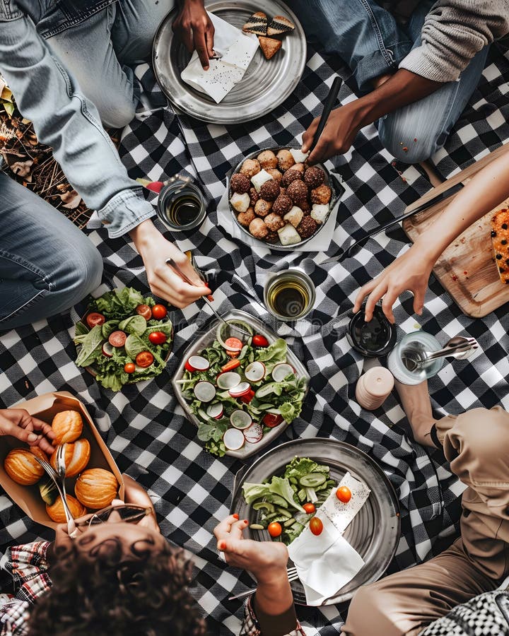 Group Enjoying a Picnic with Diverse Food Stock Illustration - Illustration of outdoors, variety ...