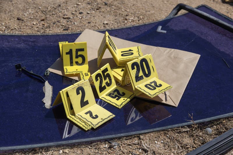 Group of Evidence Marker in Crime Scene Investigation Stock Image ...