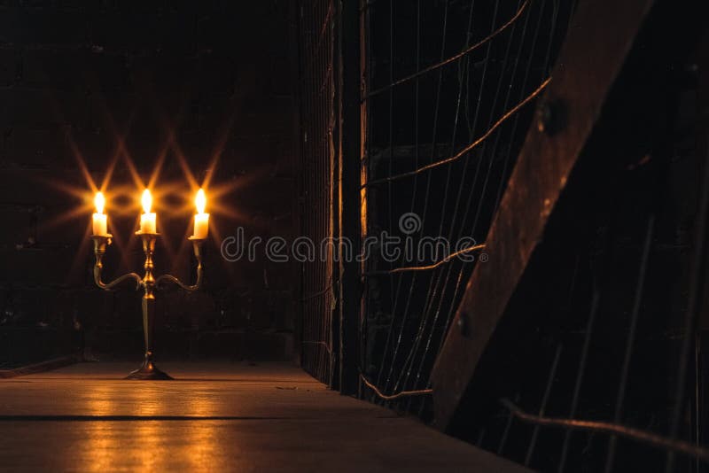 Group of Evil Candles Burning in the Darkness and Copy Space on Stock ...