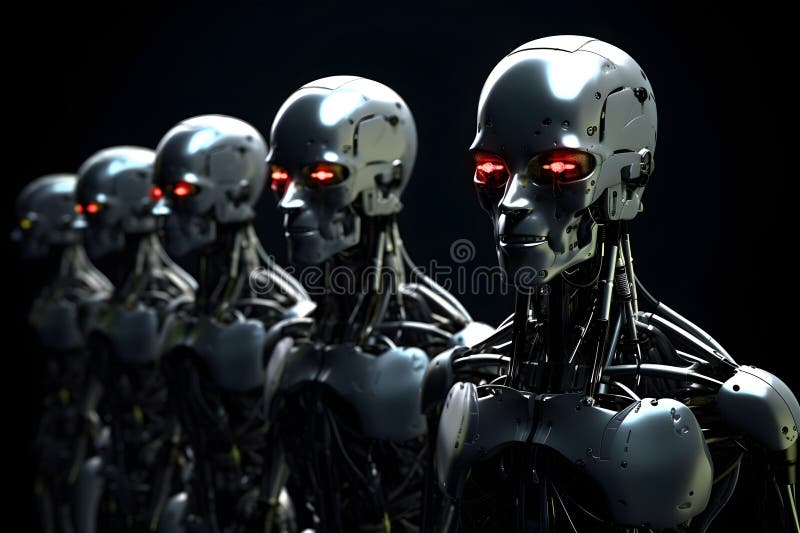 Group of Evil, Hostile Metallic Robots, Concept of Artificial ...