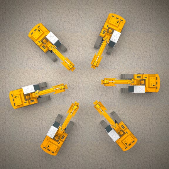Group Excavator Top View 3d Rendering Stock Illustration - Illustration ...