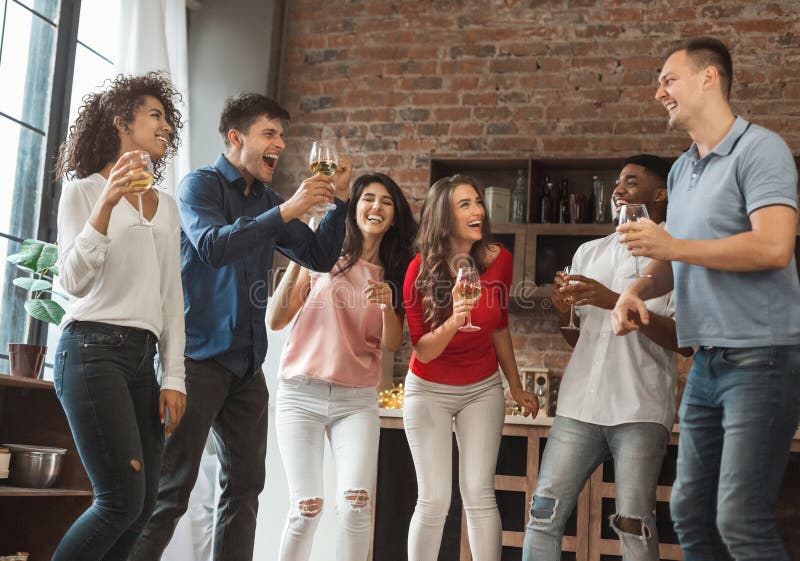 Group of Excited Friends Partying at Home Stock Photo - Image of ...