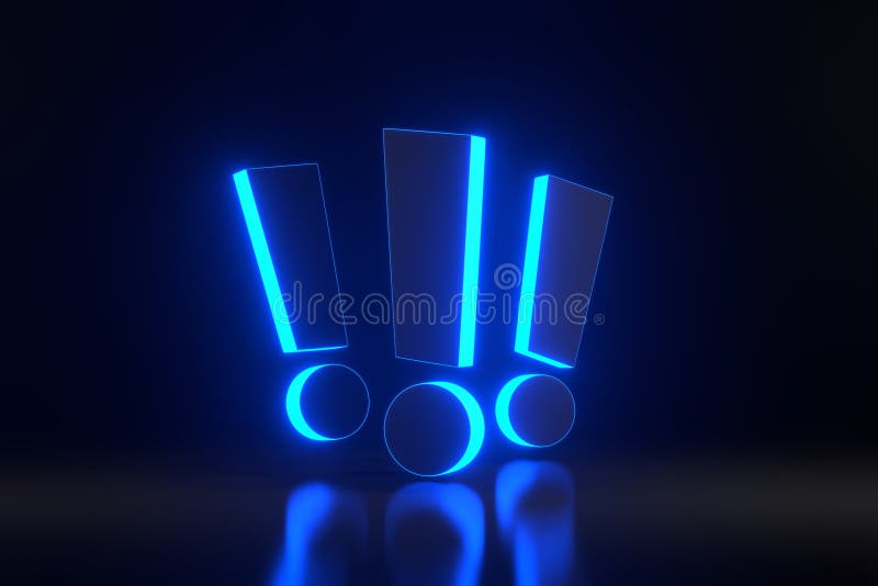 Group of Exclamation Marks with Bright Glowing Futuristic Blue Neon ...