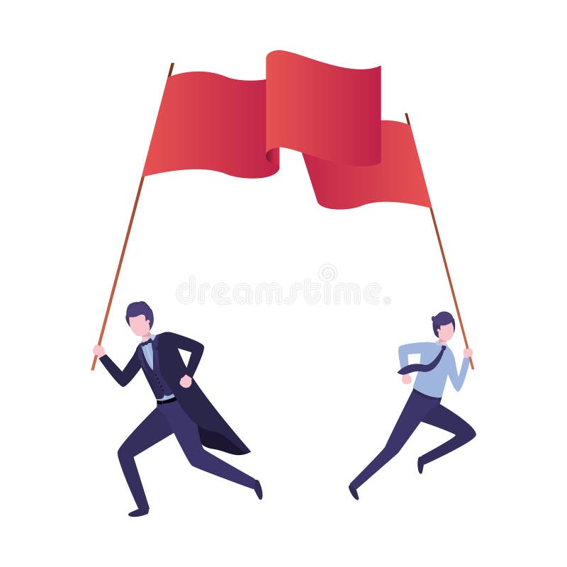 3d Man Running with a Red Flag in His Hands Concept Stock Illustration ...
