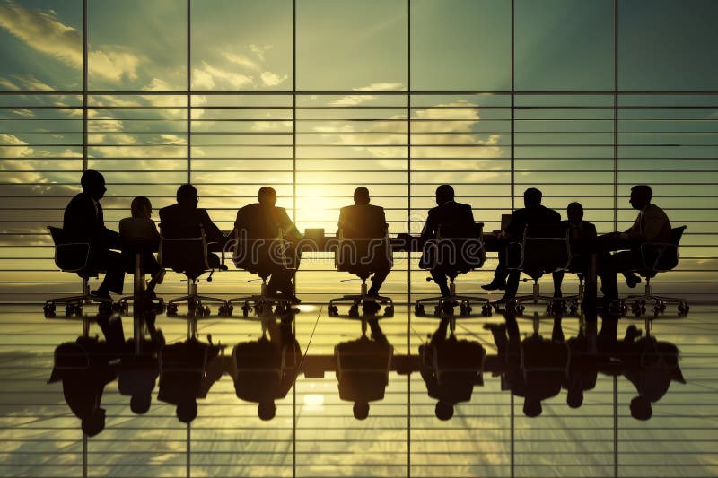 Group of Executives in Silhouette Having a Discussion at a Conference ...