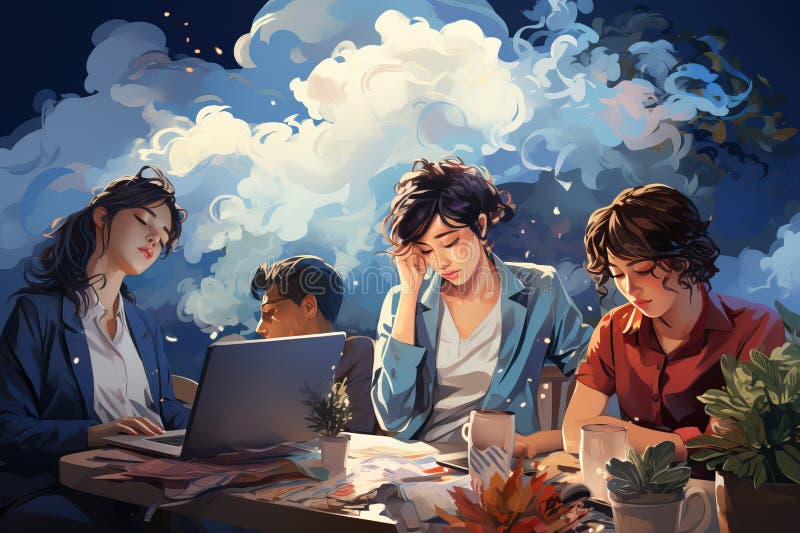 Group of Exhausted and Tired Workers in Office. Drowsiness at the ...