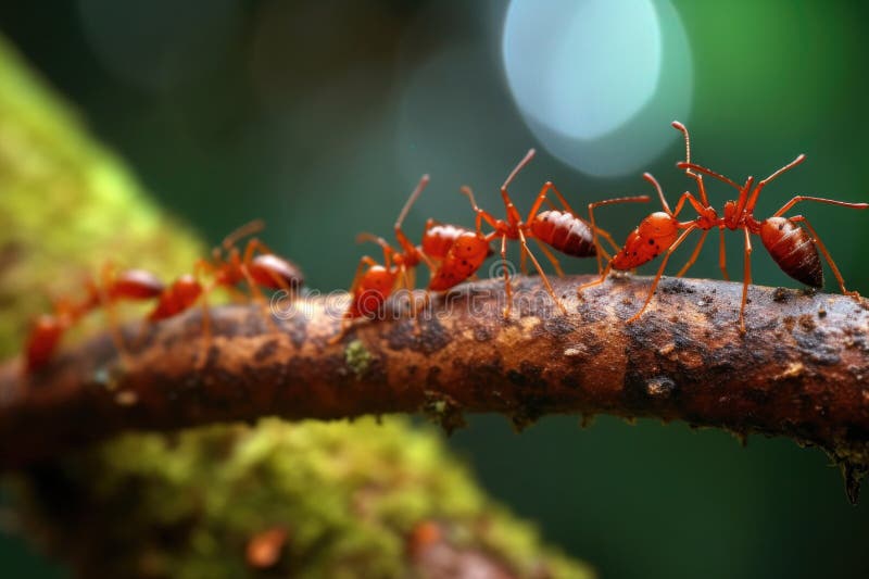 A Group of Exotic Ants Marching on a Tree Branch Stock Illustration ...
