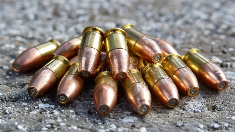 Bullets shells on concrete stock image. Image of expended - 314257789