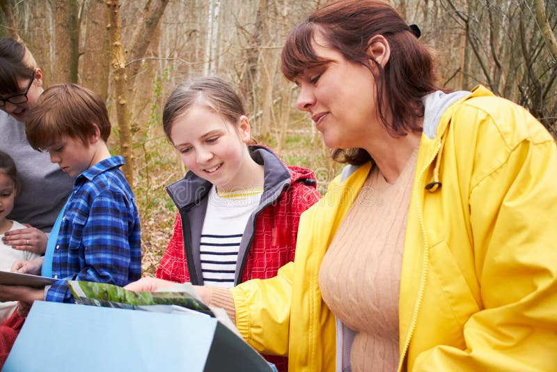Group Exploring Woods at Outdoor Activity Centre Stock Photo - Image of ...