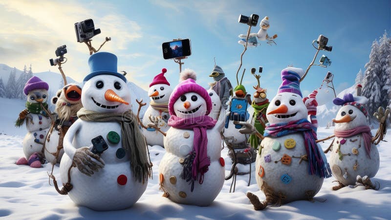 Group of Extraterrestrial Snowmen Made of Felt with Big Eyes and ...