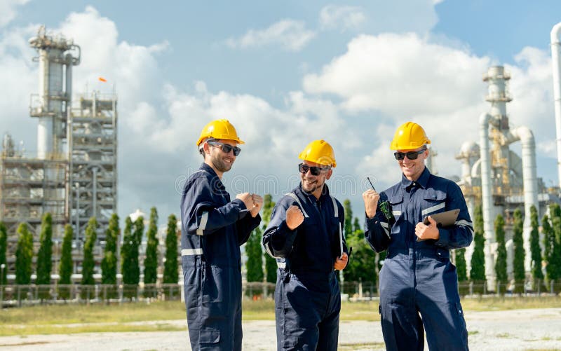 Group of Factory Engineer or Technician Workers Stand with Express ...