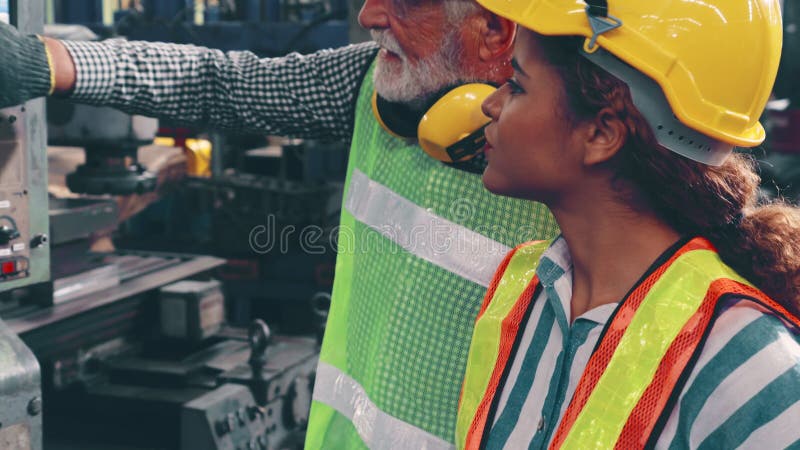 Group of Factory Workers Using Machine Equipment in Factory Workshop ...