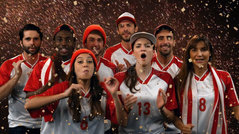 Organized Group of Football Fans Clapping Hands, Cheering for National ...