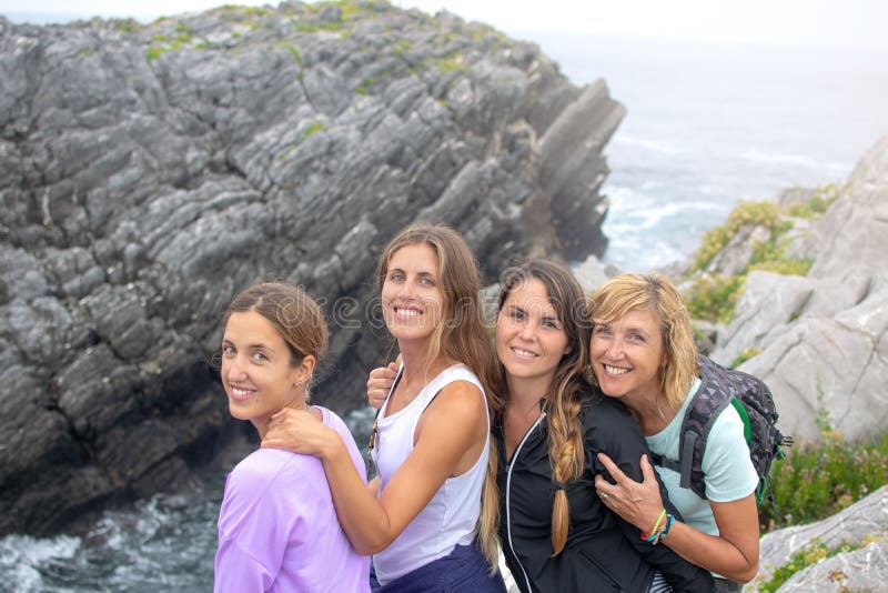 Group of Female Caucasian Friends on the Coast Stock Photo - Image of ...