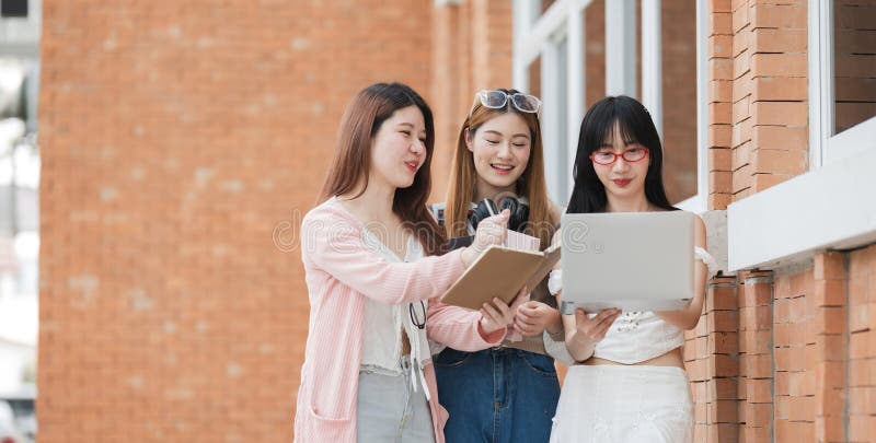 A Group of Female Female Students at an Asian University Stood Outside ...