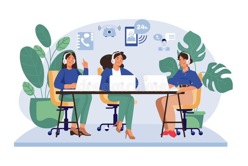 Group of Female Operators Working at Call Center Stock Vector ...