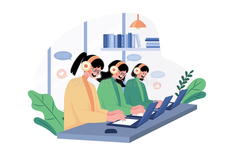 Group of Female Operators Working at Call Center Stock Vector ...