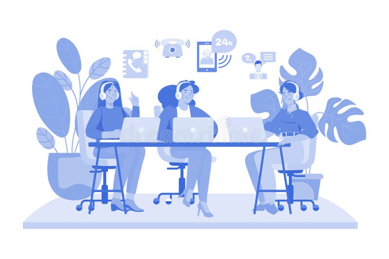 Group of Female Operators Working at Call Center Stock Vector ...