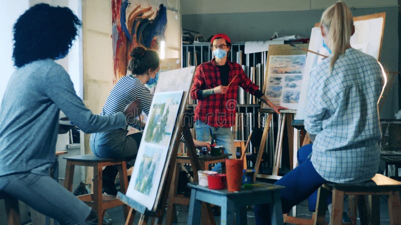 Group of Female Students are Studying Art in a Studio Stock Footage ...