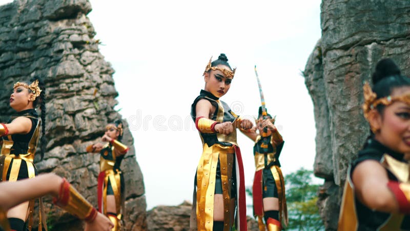 A Group of Female Warriors Was Running and Getting Ready in Their ...