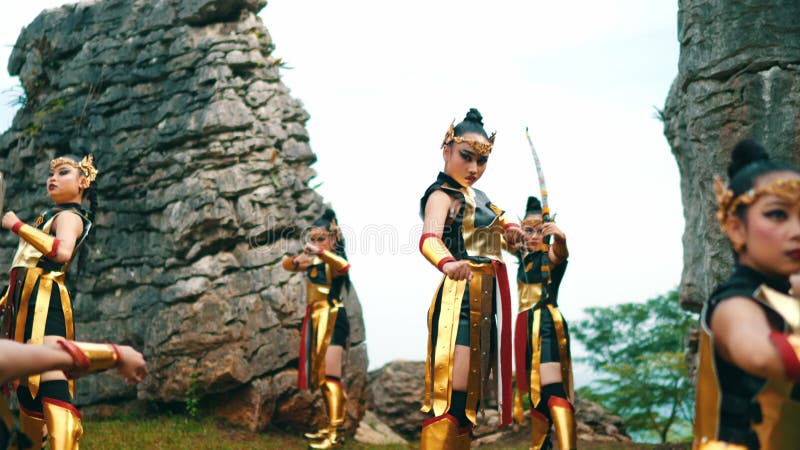 A Group of Female Warriors Was Running and Getting Ready in Their ...