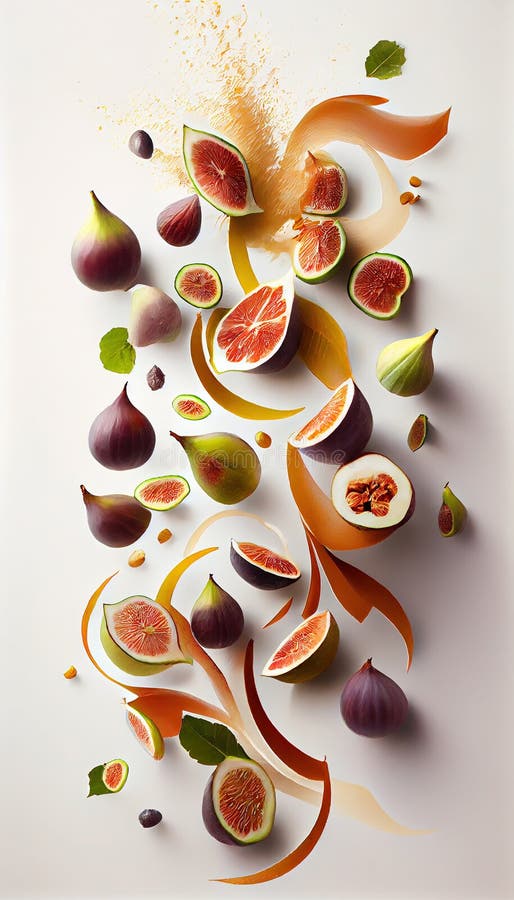Group of Fig Fruits Creatively Falling-Dripping Flying or Splashing on ...