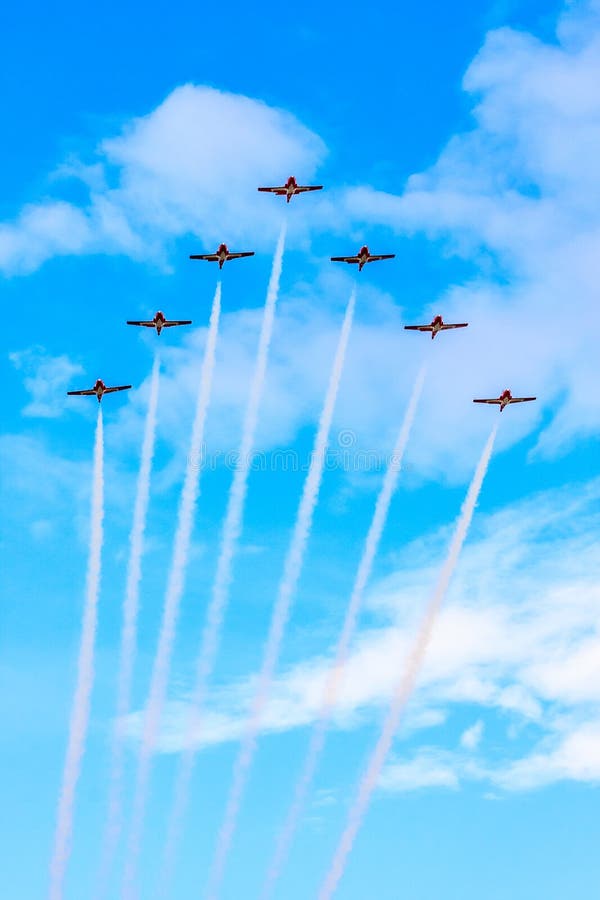 A Group of Fighter Jets Fly in Formation in the Sky Stock Image - Image ...