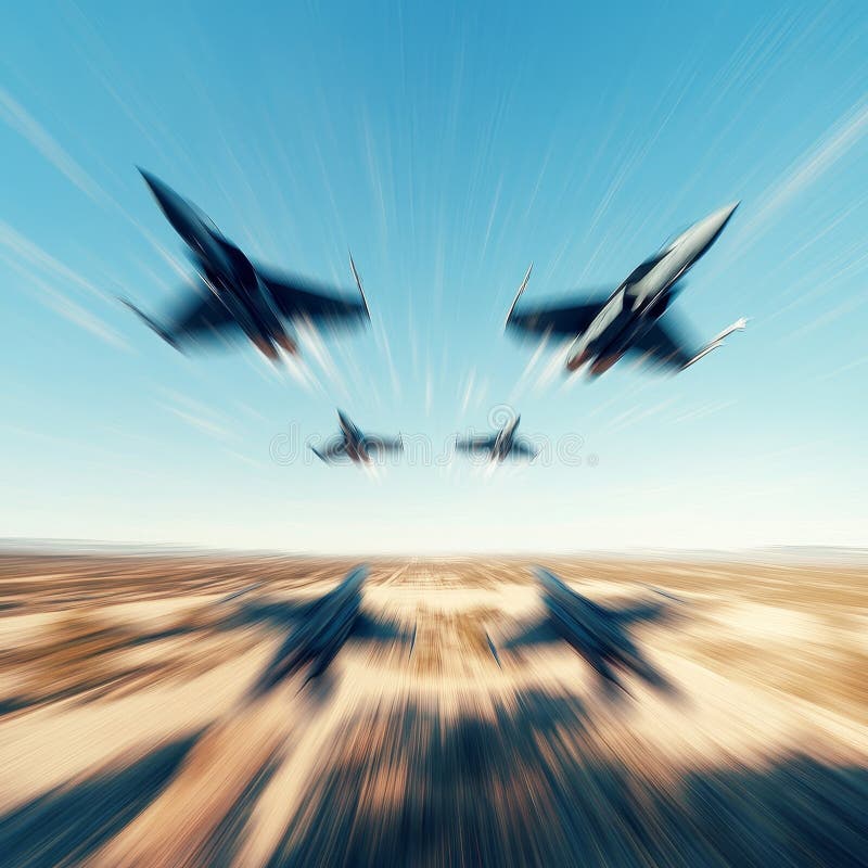 A Group of Fighter Jets are Flying in Formation Over a Desert Stock Illustration - Illustration ...