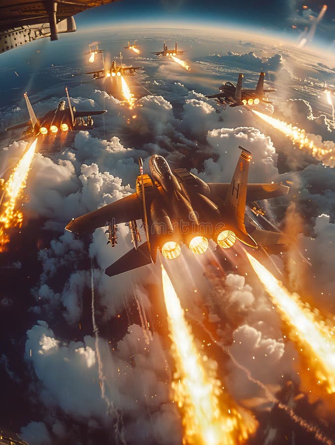 A Group of Fighter Jets Flying through the Sky Stock Image - Image of ...